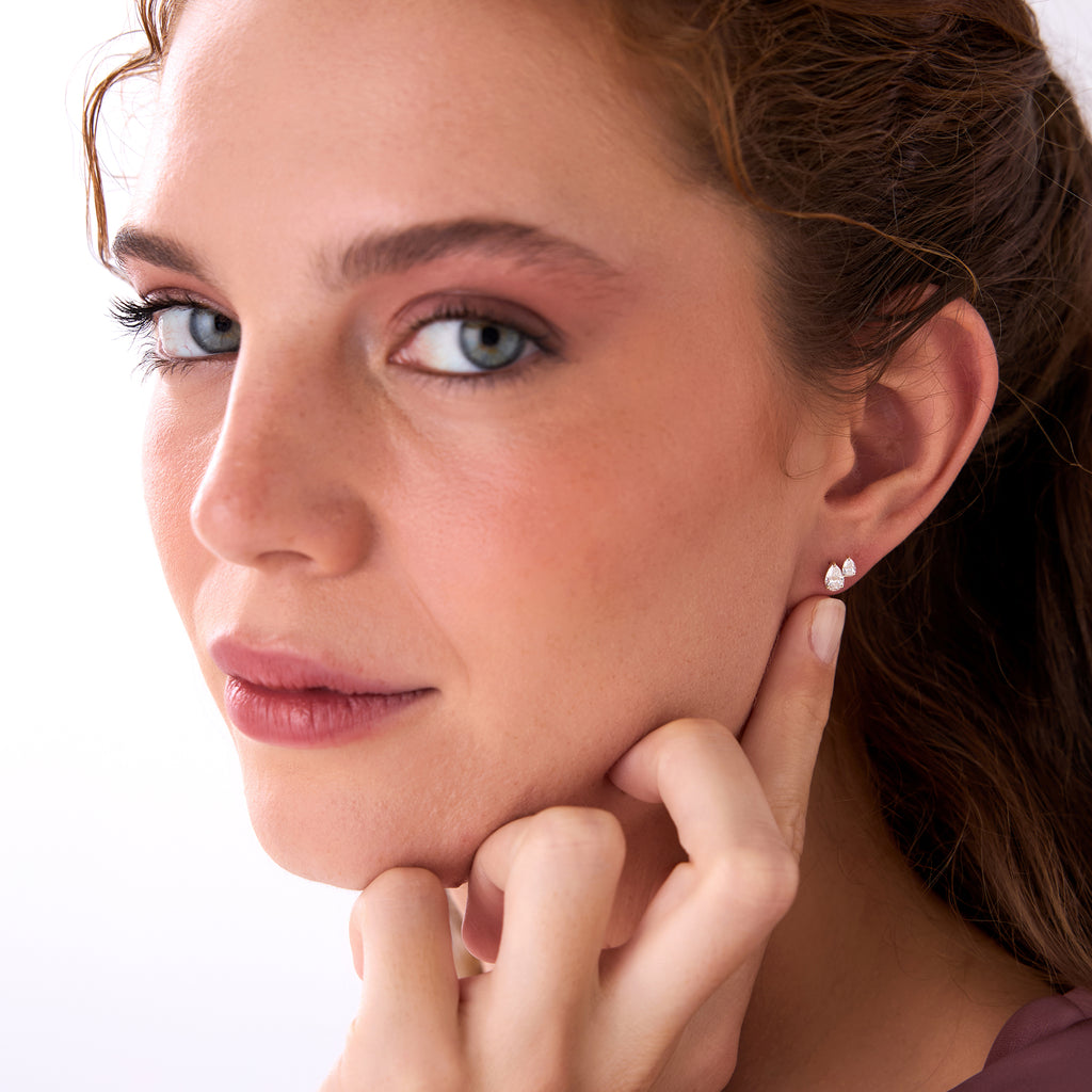 0.85 Ctw 14k Prong Setting Lab Grown Diamond Double Pear Stud Earrings ...