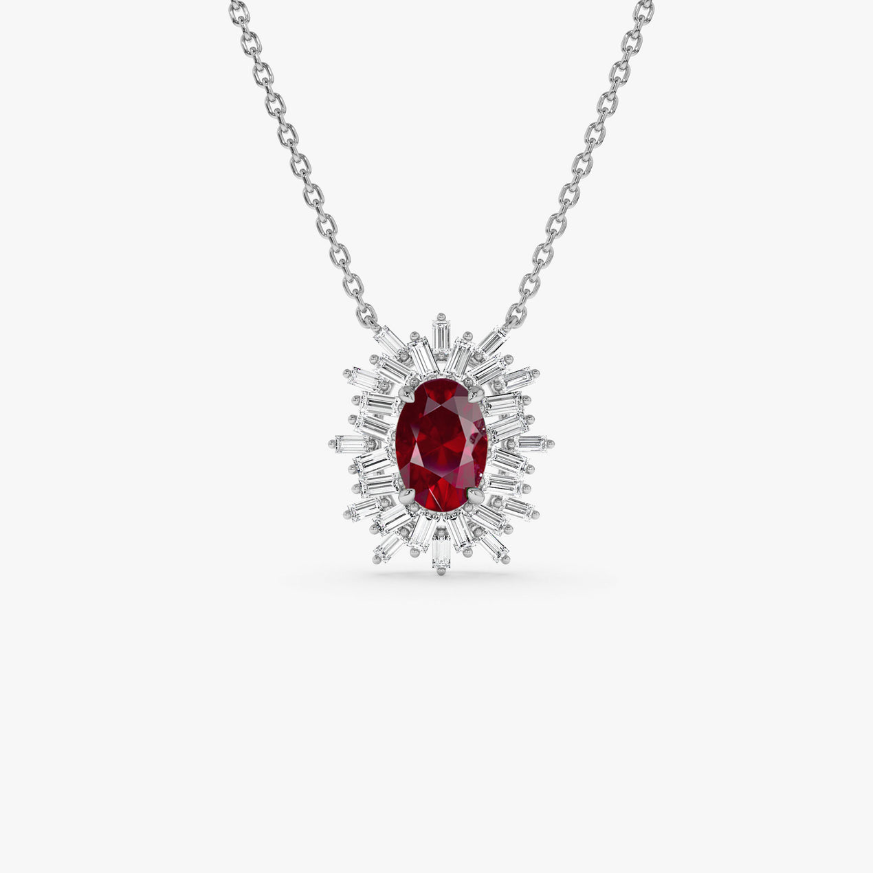 14k Oval Shape Ruby Necklace with Ballerina Baguettes – Ferkos Fine Jewelry