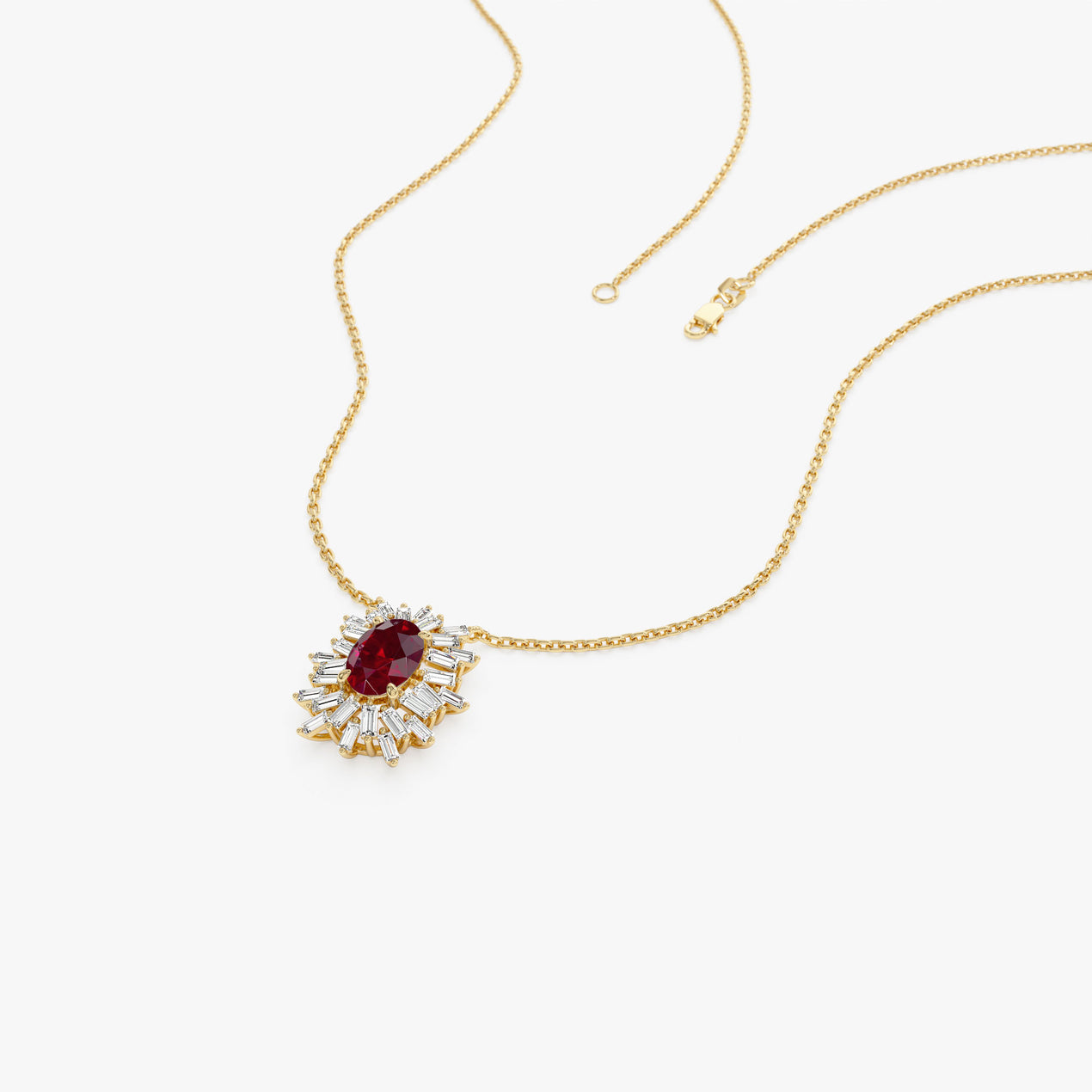 14k Oval Shape Ruby Necklace with Ballerina Baguettes – Ferkos Fine Jewelry