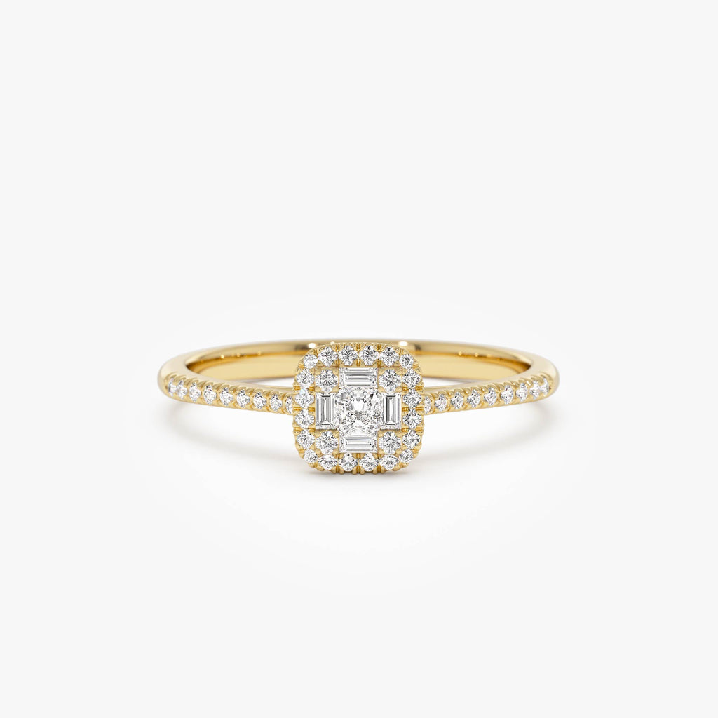 14k Diamond Halo Ring with Round and Baguette – Ferkos Fine Jewelry