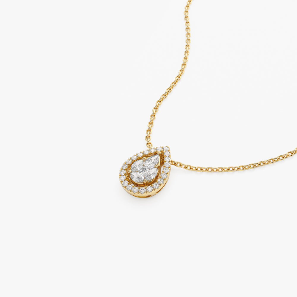 14K Pear Shaped Illusion Setting Halo Diamond Necklace – FERKOS FJ