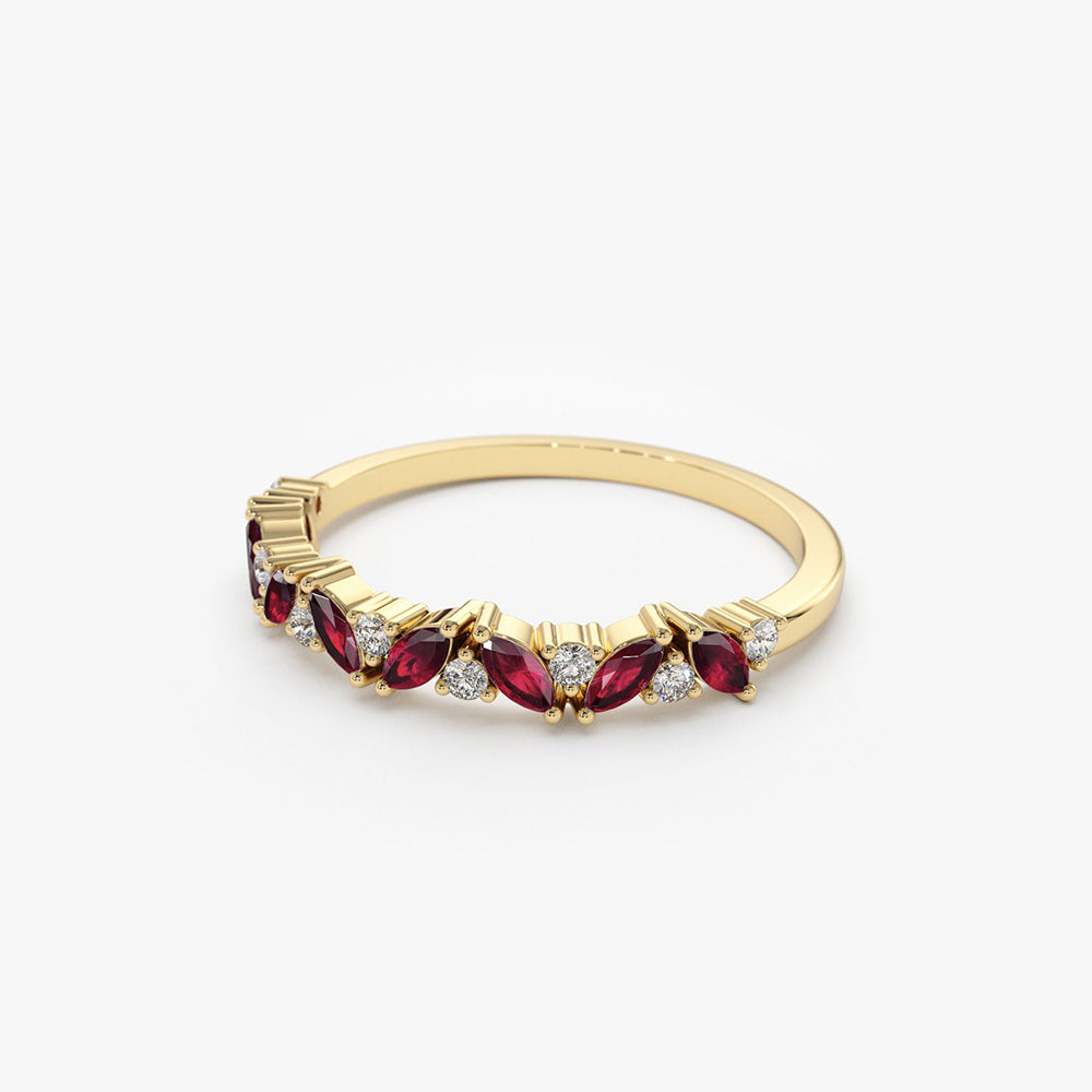14k Slanted Ruby and Round Diamond Ring – Ferkos Fine Jewelry