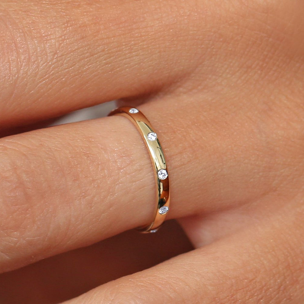 14K Burnish Set Diamond Wedding Ring – Ferkos Fine Jewelry