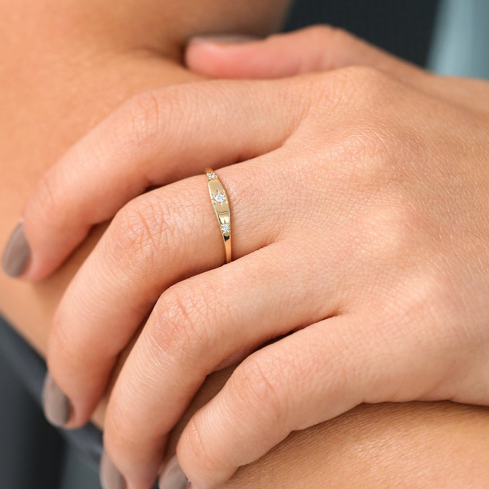 14K Gold Star Setting 3 Diamond Stacking Ring – Ferkos Fine Jewelry