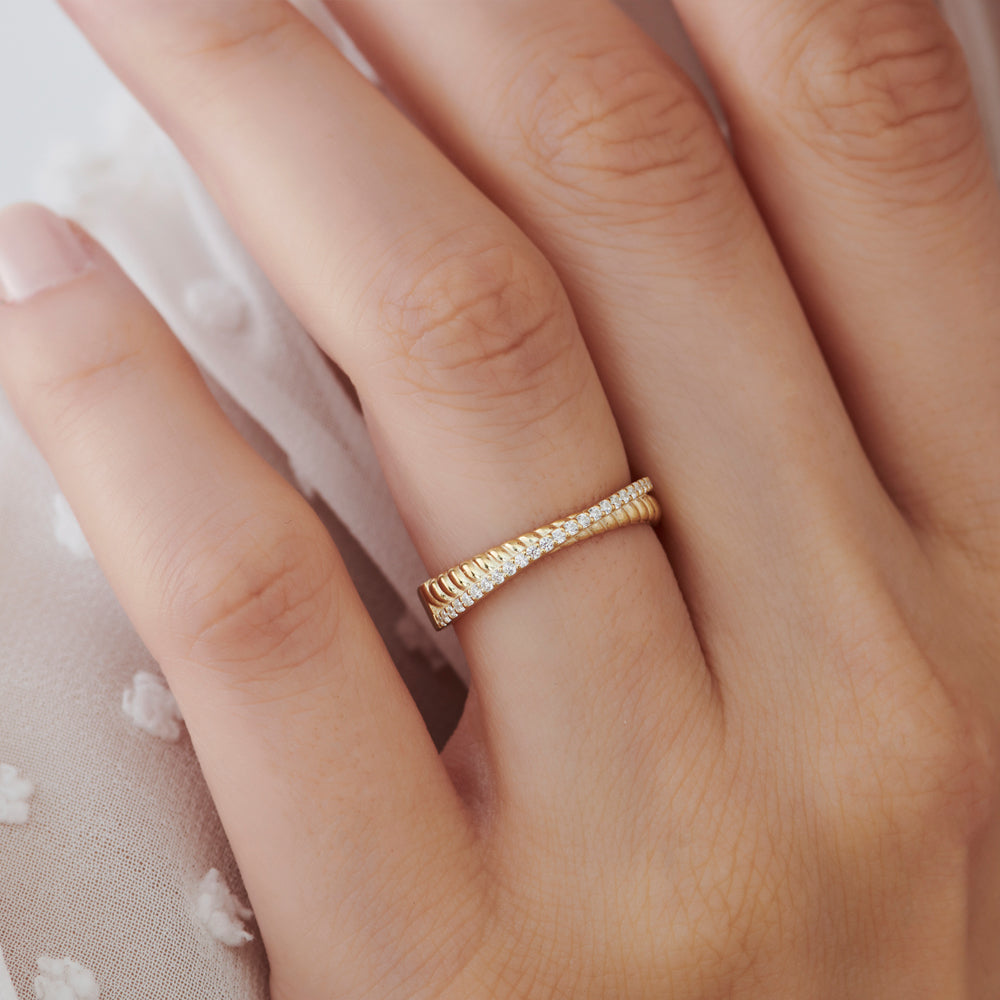 14k Gold Micro Pave Diamond Twisted Rope Criss Cross Ring – Ferkos Fine ...