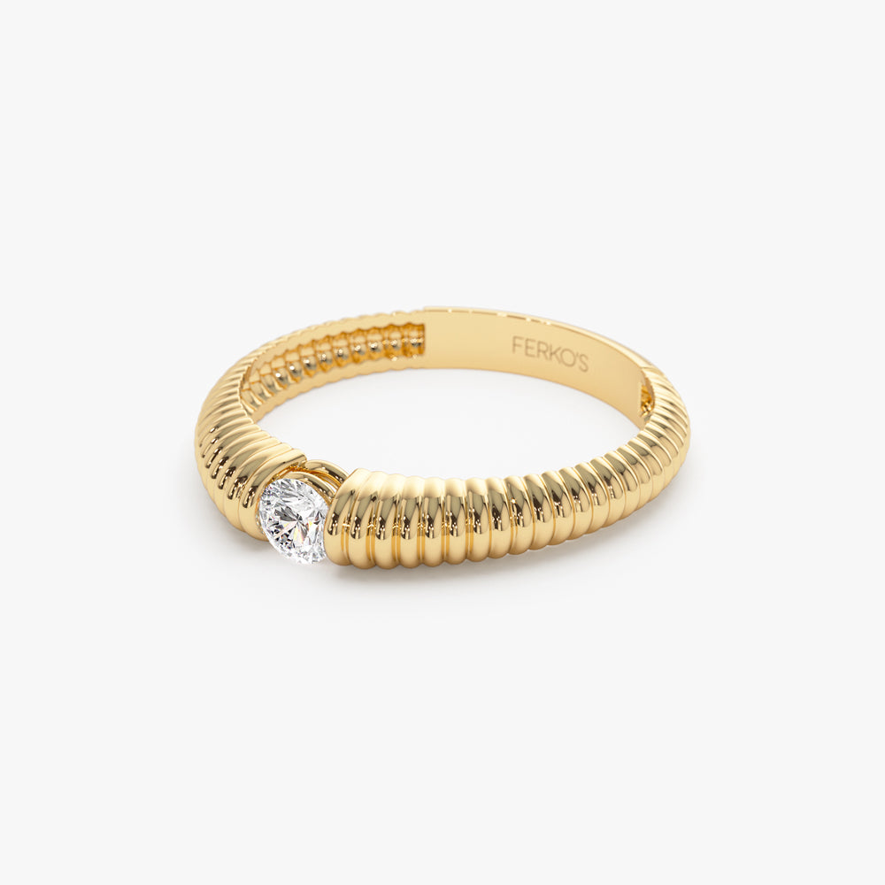 14k Gold Ribbed Gold Solitaire Diamond Ring – Ferkos Fine Jewelry