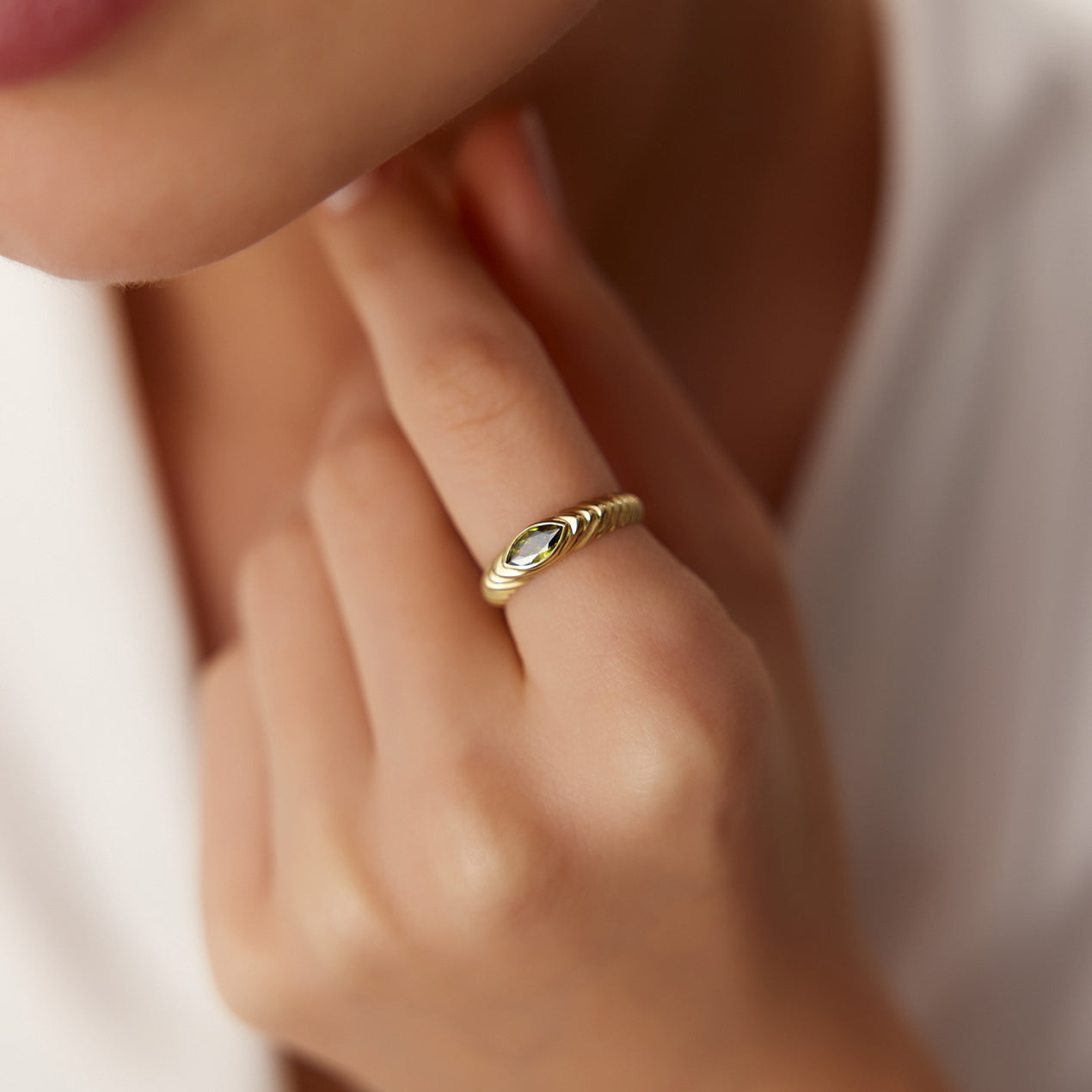 14k Marquise Shape Peridot Beveled Ring – Ferkos Fine Jewelry